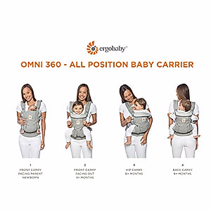 Ergobaby Omni 360 All-Position Baby Carrier for Newborn to Toddler with Lumbar Support (7-45 Pounds), Pearl Grey, One Size (Pack of 1)
