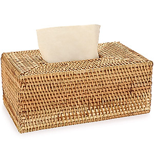 Sumnacon Tissue Box Cover Rectangle Tissue Box Rattan Tissue Box Holder,Wicker Decorative Tissue Holder for Bathroom Toilet Living Room Kitchen Office Table Desk, Yellow
