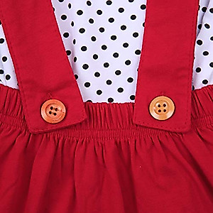 Newborn Baby Girls Valentine's Day Outfit Toddler Long Sleeve Heart Print Shirt Top Suspender Dress Skirt Set Infant Clothes (Dot-Red , 3-4T )