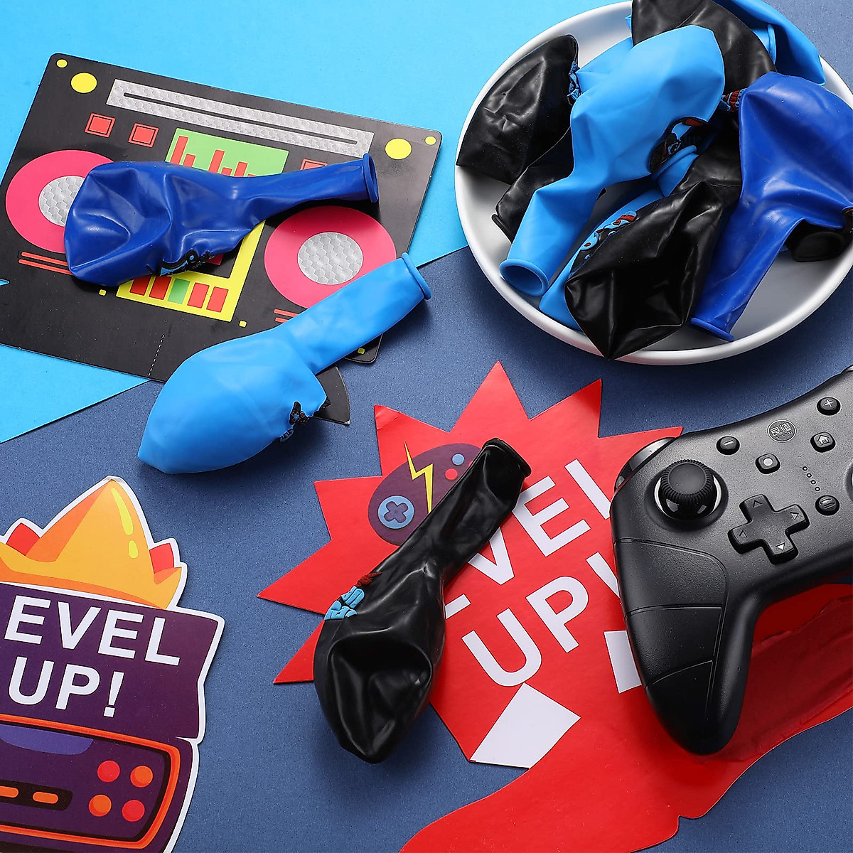 Video Game Party Balloons Set Game Birthday Party Balloons Game Theme Balloons Decorations Gaming Black Latex Balloons for Teens Player Birthday Party Supplies, 36 Pieces (Blue)