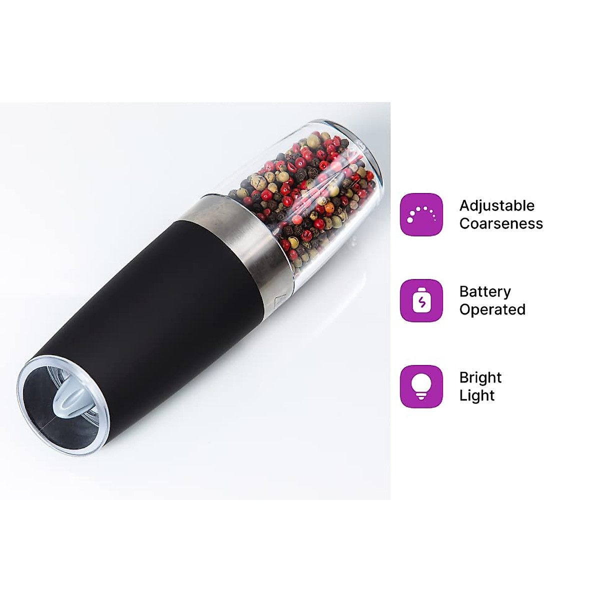 KSL Gravity Electric Salt and Pepper Grinder Set - Adjustable Motorized Electrical Powered Auto Shakers - Automatic Power Mill - Automated Battery Electronic Crusher - Christmas Mother's Day Gift Kit