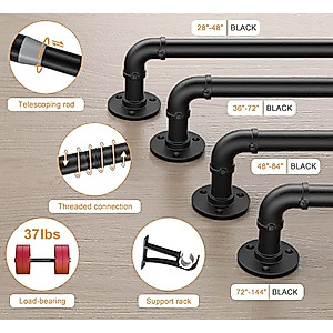 Higswor Blackout Curtain Rod : Industrial Curtain Rods 2 Pack Wrap Around Curtain Rods for Windows 28 to 48 inch Rustic Outdoor Curtain Rod for Bedroom Patio Farmhouse Matte Black Curtain Rod