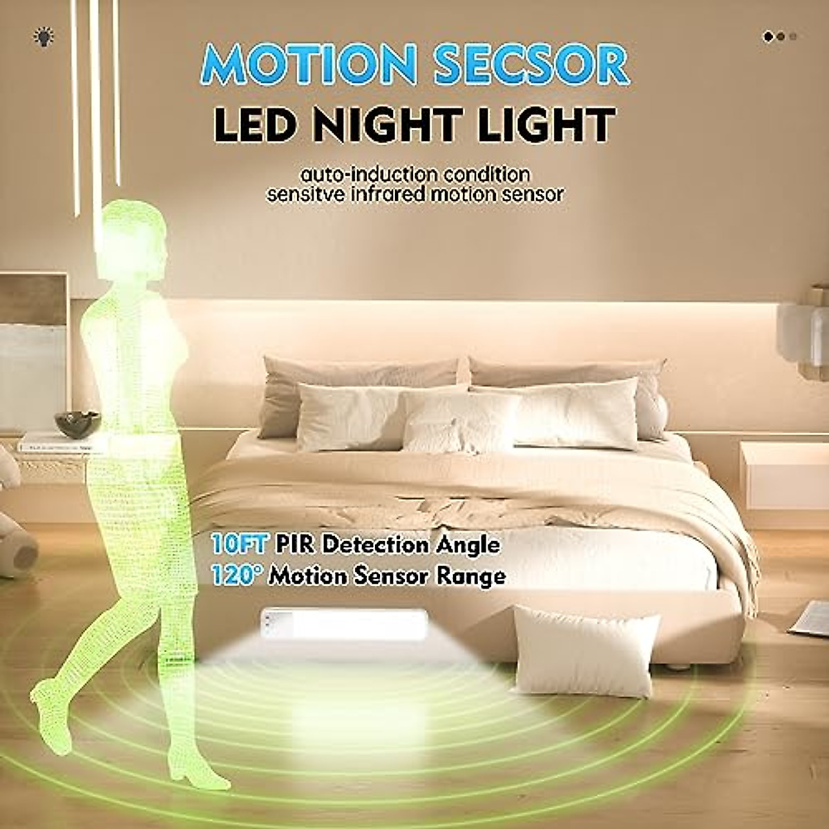 50-LED Under Cabinet Lights Wireless Closet Lights Motion Sensored Rechargeable Light, Under Counter, Magnetic, Cabinet Lighting, Activated Night Light Bar-3Pack White