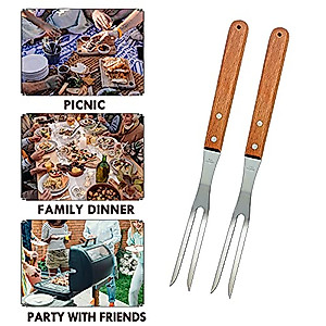 VOJACO Carving Fork, Meat Fork (2 Pack), 13 Inch Cooking Forks with Wooden Handle, Heavy Duty Stainless Steel BBQ Fork, Long Metal Chef Kitchen Forks for Barbecue, Serving, Cooking, Grilling, Roasting