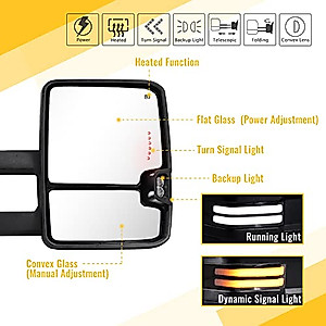 Towing Mirrors Switchback Turn Lights Compatible with 2003-2007 Chevy Silverado GMC Sierra Tow Mirrors with Turn Signal Light Running Lights Power Glass Backup Lamp Heated Pair (Black inside)