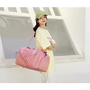 Sports bag, leisure bag, fitness bag, travel bag Womens Sports Gym Bag Backpack Travel Duffle Bag with Wet Pocket Shoes Compartment, Overnight Bag Foldable Pink outdoor (pink)