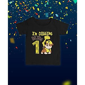 Paw Patrol Rubble Digging 1st Birthday Shirt 1 Year Old Boy Infant Kids T-Shirt 18M Black