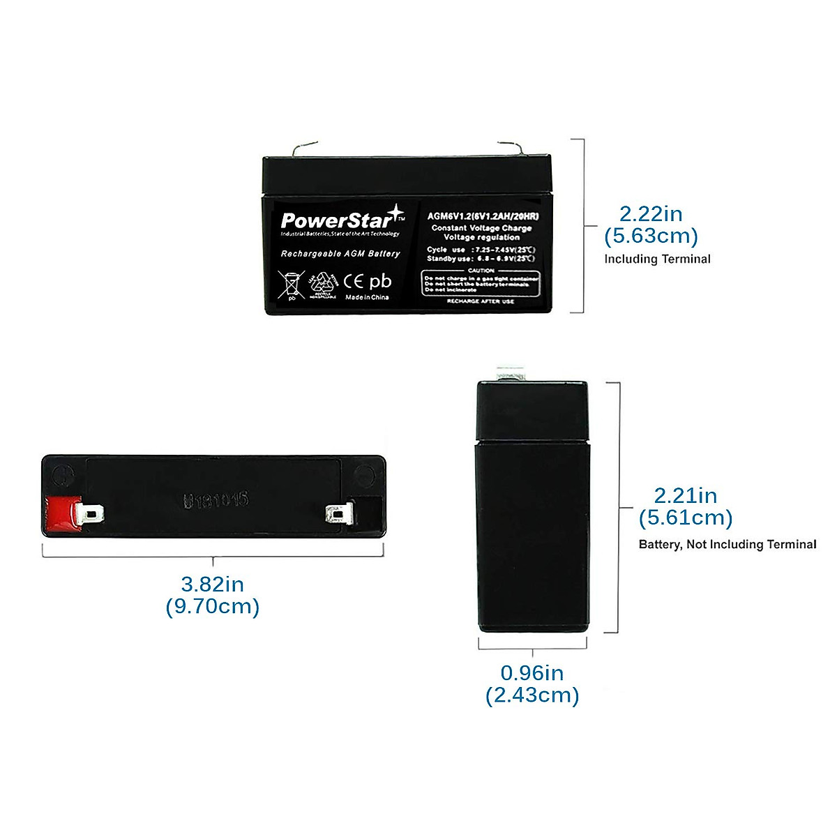 PowerStar--2 Year Warranty 6V 1.2AH SLA Battery Replaces pe6v1.2 bp1.2-6 es1.2-6 cb-1.3-6