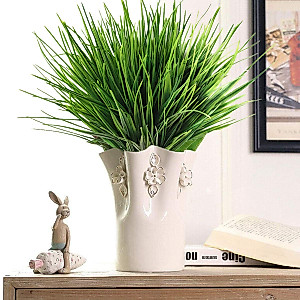Artificial Plants, Fake Plastic Greenery Faux Shrubs Bushes Wheat Grass Outdoor Window Box Verandah Hanging Planter Decor Indoor Outside Home Garden UV Resistant Wedding DIY Decoration - 4 Pcs