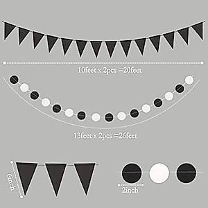 Black White Party Decorations Halloween Birthday Decor Hanging Garland Streamer Banner Backdrop for Wedding Bridal Baby Shower Graduation New Year Even Bachelorette Hen Party Supplies