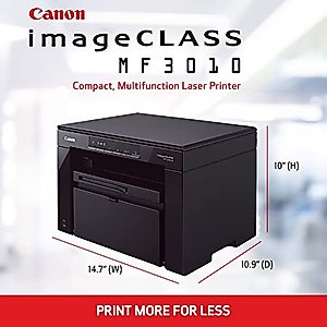 Canon imageCLASS MF3010 All-in-One Wired Monochrome Laser Printer with USB Connectivity, Black - LCD Display, Print Scan Copy - 19 ppm, 600 x 600 dpi, 150-sheet Paper Cassette
