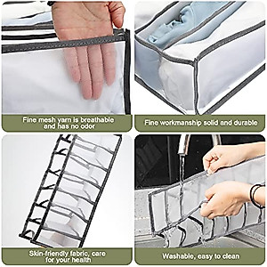 9 Pcs Underwear Drawer Organizer Foldable Closet Clothes Divider Nylon Wardrobe Clothes Organizer Closet Clothing Organizer Clothing Compartment Storage Box for Bra Sock Underwear Jean, 6/7/11 Grids
