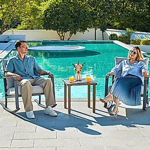 NATURAL EXPRESSIONS Glider Rocking Chair Bistro Set, 3 Pieces Outdoor Patio Furniture Conversation Set with 2 Rocker Chairs, 1 Table and Thick Cushions for Backyard, Porch, Balcony, 350lbs, Grey.
