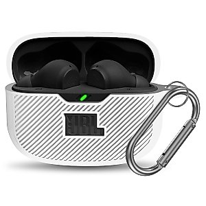 KGDHjuei for JBL Vibe 200TWS/JBL Vibe Beam Case Cover, Silicone Protective Shock Cover Compatible with JBL Vibe 200TWS & JBL Vibe Beam True Wireless Headphones Charging Case with Carabiner (White)