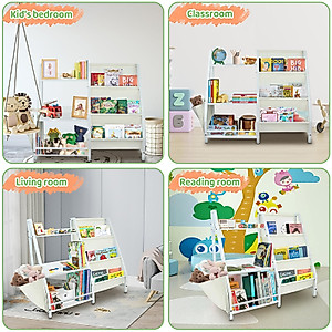 Kids Bookshelf and Toy Organizer, 3 Tier Book Shelf for Kids Rooms with Anti-Tip Straps and Non-Slip Feet, Eco-Safe Kids Bookcase for Playroom, Bedroom, Living Room, Nursery, School 29.5'' H (White)