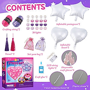 G.C 3D String Art Kit for Kids Arts and Crafts for 8 9 10 11 12 Year Old Girls Boys DIY Light up Heart Star Lantern Toys Birthday Gifts 20 Multi-Colored LED Bulbs
