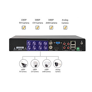 TIGERSECU Super HD 1080P 8-Channel Hybrid 5-in-1 DVR Security Recorder without Hard Drive, for Up to 5MP(12.5fps) TVI/AHD/CVI/Analog and IP Cameras (Cameras and Hard Drive Not Included) (Renewed)