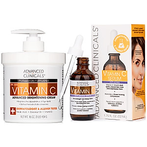 Advanced Clinicals Vitamin C Body Lotion + Potent Vitamin C Serum 2pc Bundle | Face Serum & Body Cream Brightening Skin Care Set & Kits For Wrinkles, Dark Spots, Dry Skin, & Uneven Skin Tone, 2-Pack