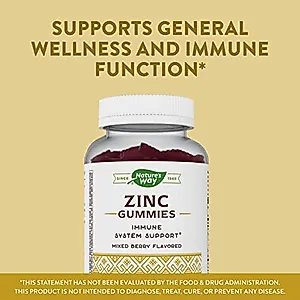 Nature’s Way Zinc Gummies, Supports Immune Function*, 11 mg per Gummy, Mixed Berry Flavored, 120 Gummies
