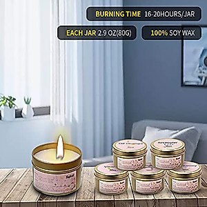 Baleid Flower Scented Candles Gift Set of 6 Pack Bulk, Natural Soy Wax 2.9 OZ Jar Portable Travel Small Tin for Men Women 7% Pure Grade Fragrance Essential Oils Stress Relief Aromatherapy Home Yoga