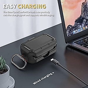 [Upgrade Lock] Case for Bose QuietComfort Earbuds Case (2020), WOFRO Military Armor Series Protective Cover Shock-Absorbing Scratch Resistant Hard Shell with Keychain (Black)