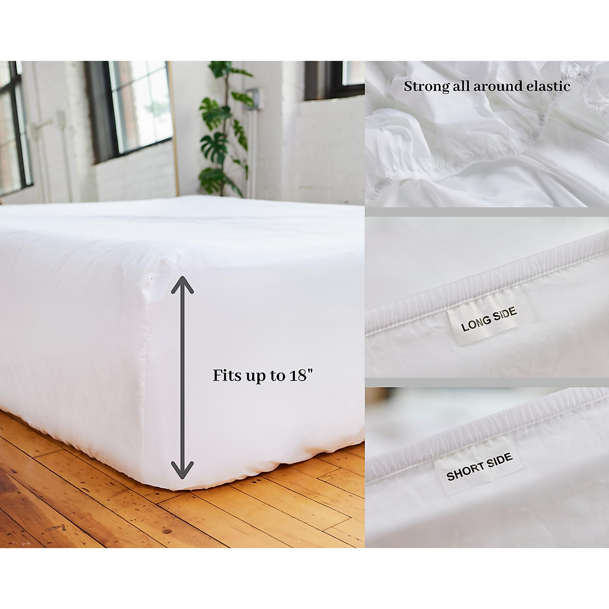 WAADI Queen Duvet Cover Set 4pcs- 100% Cotton Duvet Cover Set Includes: Duvet Cover, Fitted Sheet (Deep Pockets, fits 18in Mattress) & 2 Pillowcases (White, Queen)