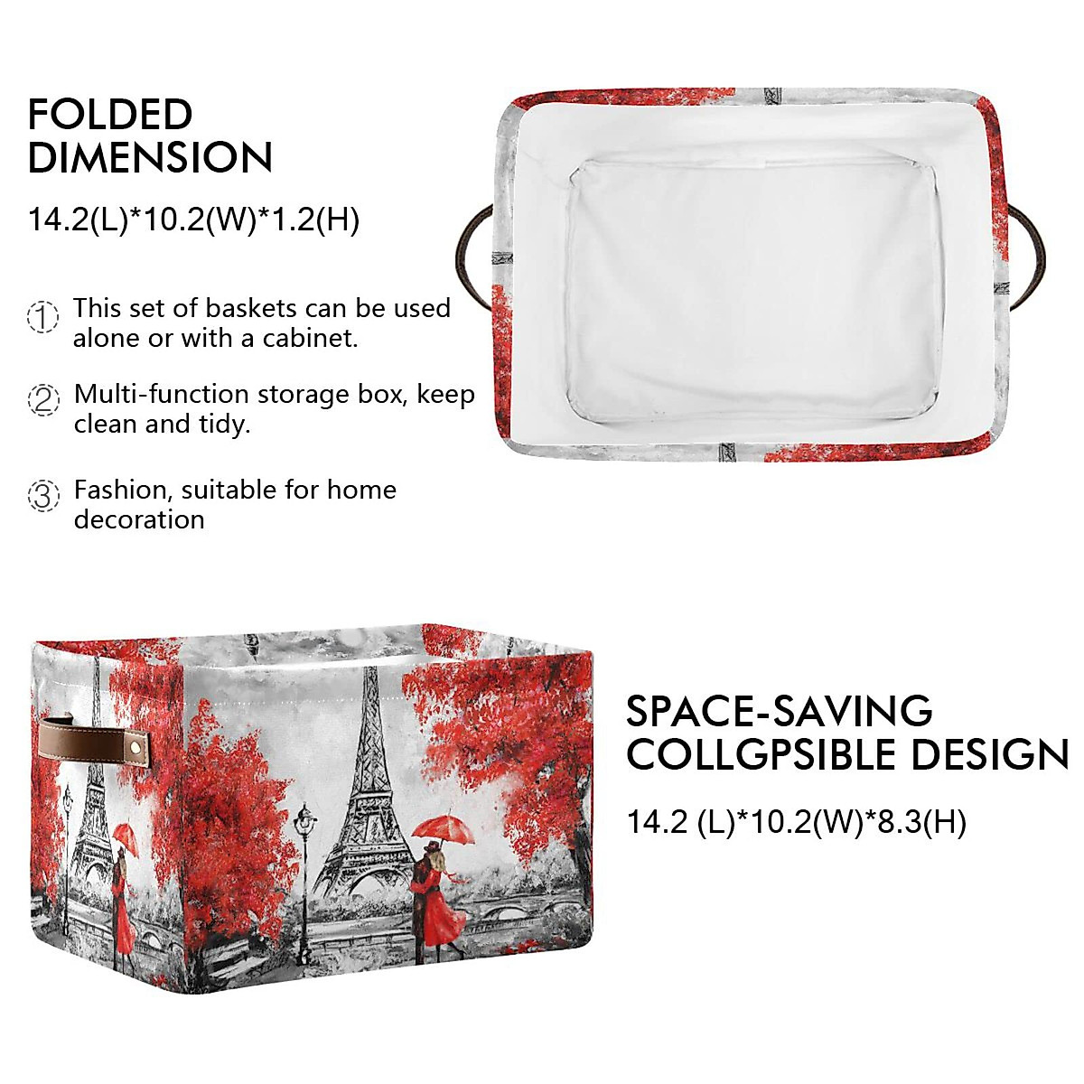 ALAZA Oil Painting Paris Eiffel Tower Large Storage Basket with Handles Foldable Decorative 1 Pack Storage Bin Box for Organizing Living Room Shelves Office Closet Clothes