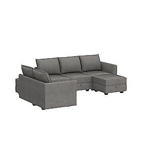 HONBAY Modern Fabric Corner Sectional Sofa Modular Sectional Couch with Ottoman U Shape Sofa 7 Seater Couch with Storage for Living Room, Grey