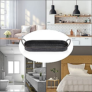 Hipiwe Industrial Style Metal Iron Tray Galvanized Serving Tray for Coffee Table, Home Decorative Centerpiece Tray Rustic Breakfast Serving Tray with Handles (Oval)