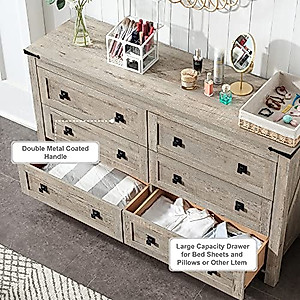 T4TREAM Farmhouse 6 Drawers Dresser Chests for Bedroom, Wood Rustic Wide Chset of Drawers,Storage Dressers Organizer for Bedroom, Living Room,Hallway, Light Rustic Oak