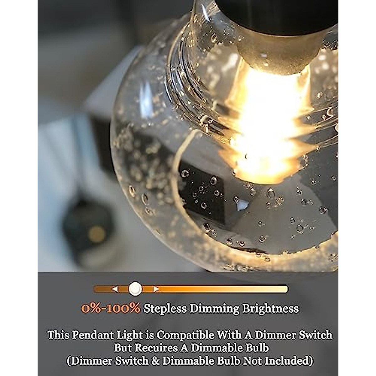 ELYONA Industrial Pendant Light Bubble Glass Kitchen Island Hanging Pendant Light Fxiture Modern Hand Blown Seeded Glass for Farmhouse Dining Room Bar Bedroom Living Room 8 inch Diam Black