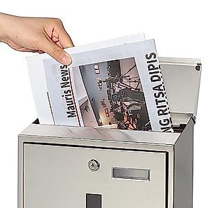 Wall Mounted Mailboxes with Key Lock, Lovndi Large Capacity Drop Mail Locking Box for Outdoor, Lockbox (2210 Stainless Steel)