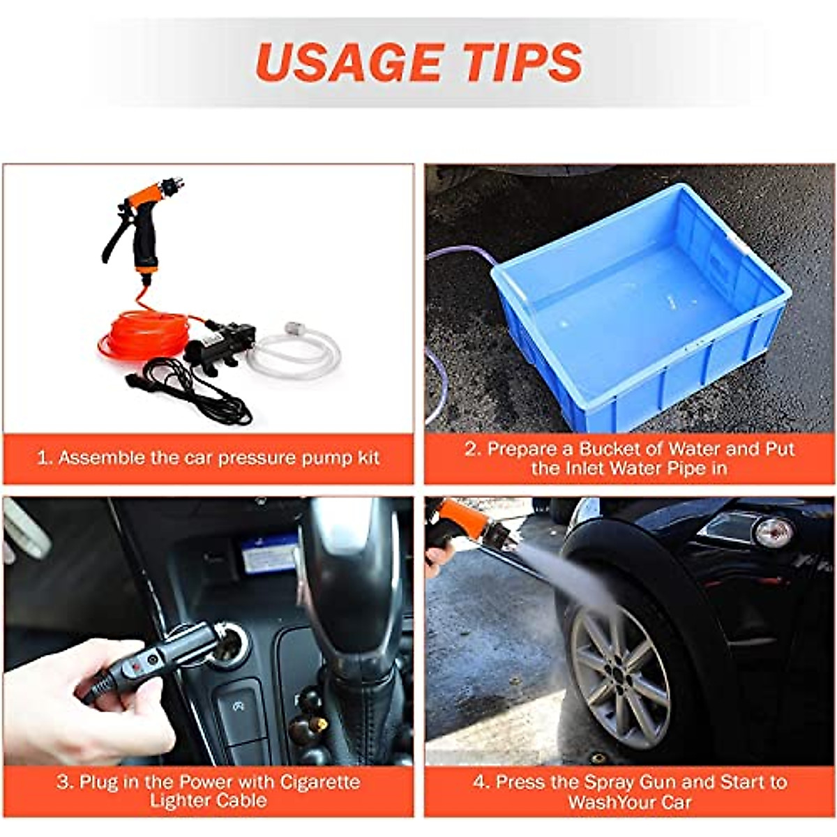 Portable Electric Pressure Washer Pump Intelligent High Pressure Powerful Washing Kit with 20Ft PVC Hose for Home Cleaning Car Garden Projects (100W 160PSI 12V)