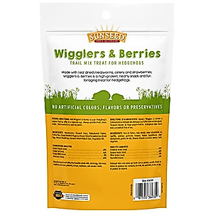 Sunseed Vita Prima Wigglers & Berries Hedgehog Treat - Mealworms for Hedgehogs - Small Animal Trail Mix Snack