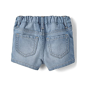The Children's Place Baby Toddler Girls Denim Shortie Shorts, Peony Wash, 3T,baby girls,and Toddler Girls Denim Shortie Shorts,Peony Wash,3T