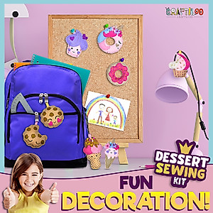 12 Pre-Cut Mini Treats Dessert Fun Kids Sewing Kit for Kids Ages 8-12 Children Beginners Sewing kit kid crafts Make Your Own Felt Pillow Plush Craft Kit Girls and Boys Art Craft Kits Learn to Sew Kit