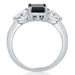 Sterling Silver Ring Wedding Ring Emerald Cut 1.5 carat Black CZ Stone Three Stone Anniversary Ring 8MM (Size 5 to 10), 6