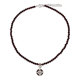 NOVICA Artisan Handmade Garnet Pendant Necklace .925 Sterling Silver Choker Red Beaded Thailand Sangria Birthstone 'Lucky Charm'