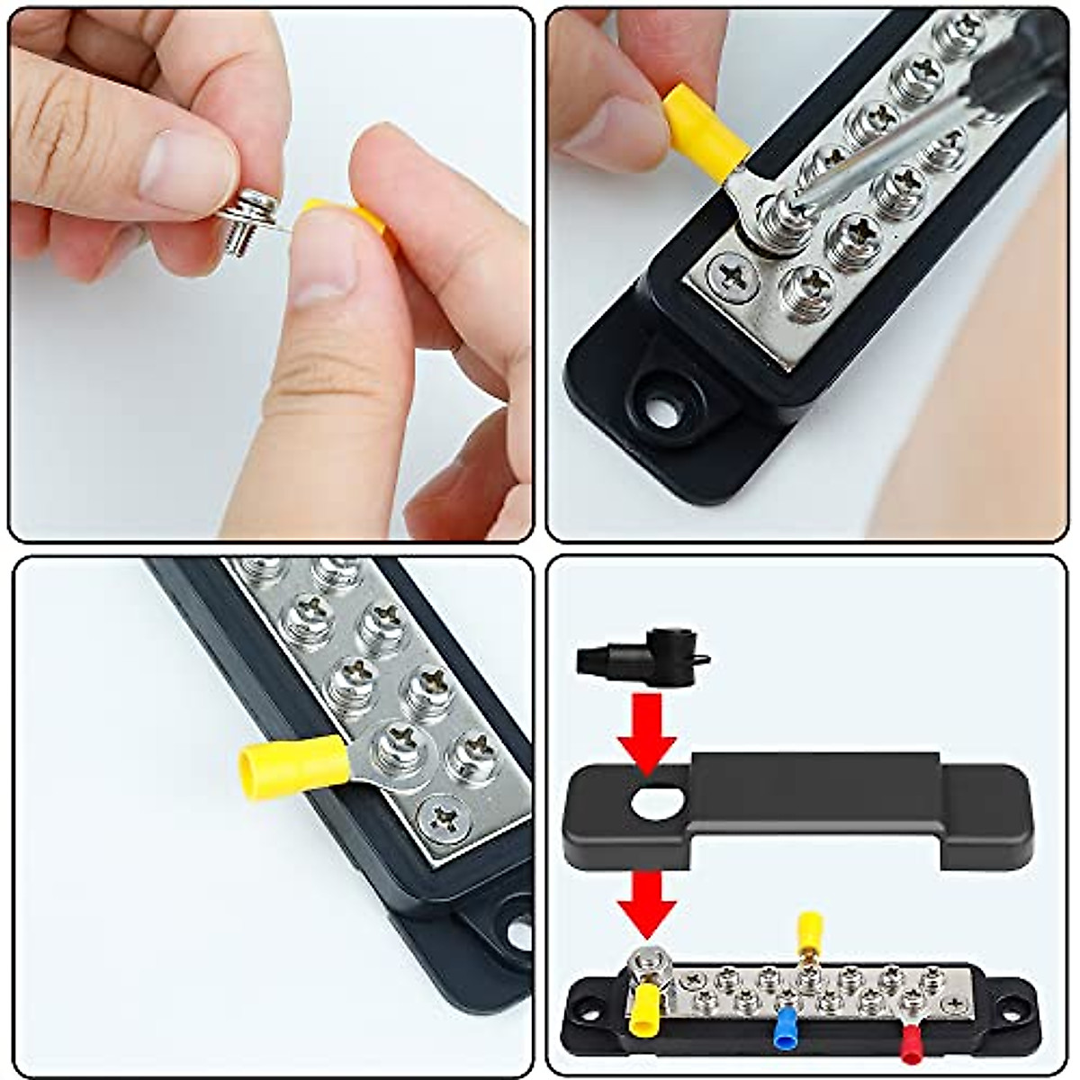 DIKJAK 180A 12-48V Bus Bar, 12 Terminal Power Distribution Block with 32 Wire Lugs, Distribution Block Terminal Block for Car Audio, Solar System, Marine Use