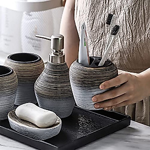 Ltwqv Bathroom Accessories Set 5 Pcs Bathroom Countertop Vanity Accessory Set with Ceramic Cup, Lotion Soap Dispenser, Soap Dish, Toothbrush Holder, Modern Ceramic Bathroom Essentials Sets