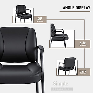 Furniwell Office Guest Chair Wating Room Reception Chairs Set of 2, PU Leather Executive Desk Chair with Padded Armrests for Meeting Conference (Black)