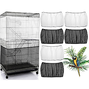 Windyun 6 Pcs Bird Cage Seed Catcher Large Adjustable Bird Cage Cover Airy Gauze Bird Cage Net Seeds Guard Dust-Proof Mesh Skirt Cover for Parrot Universal Birdcage Accessories, Black and White