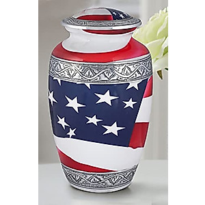 Goroly Home American Flag Hand Engraved Cremation Urn for Adult Human Ashes, Veterans, First Responders, Patriots - A Beautiful Urn for Your Loved Ones Remains with Elegant Finish - 10 Inch