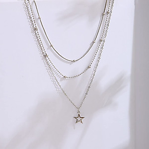 Shegirl Boho Choker Necklaces Star Layered Necklace Silver Necklace Chain Jewelry for Women