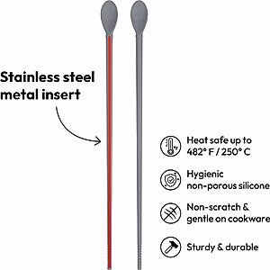 Carrotez Silicone Cooking Chopsticks, Long (12 inch) Reusable Chopsticks for Cooking, Heat Resistant, Non-Scratch, Gentle on Cookware, 1 pair - Modern Grey