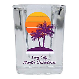 R and R Imports Surf City Souvenir 2 Ounce Square Shot Glass Palm Design 4-Pack