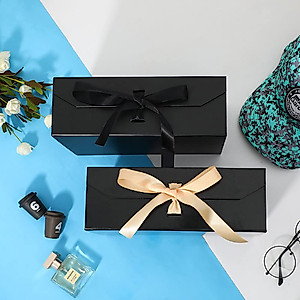 Black Large Gift Box 13x11x5.3 Inches, Gift Box with Ribbon, Gift Wrap Box with Lid Magnetic Closure, Christmas Gift Box, Rectangle Collapsible Gift Boxes for Men Shoes (Glossy Black)