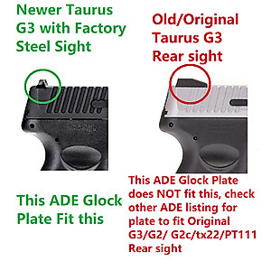 ADE Delta RD3-012 Red Dot + Rear Sight Optic Mounting Plate/Adapter for All Glock (Non-MOS) Standard Models and Taurus G3C