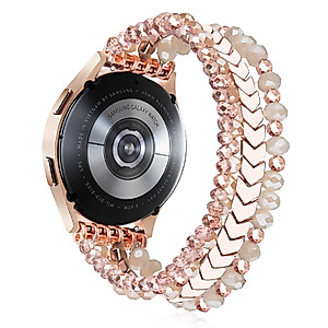 MOFREE Beaded Bracelet Compatible with Samsung Galaxy Watch7/6/5/4 40/44mm Band/Active 2,Watch 4 Classic 42mm 46mm,Watch 5 Pro 45mm Band Women,20mm Handmade Fashion Elastic Crystal Beads Bracelet