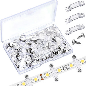 Qunclay 100 Pieces LED Light Hangers LED Light Clips Strip LED Light Holder Clear Tape Clamp Outdoor Light Fixed Clips with 200 Pieces Screws for 12 mm Wide Ip67/68 Strip Lights